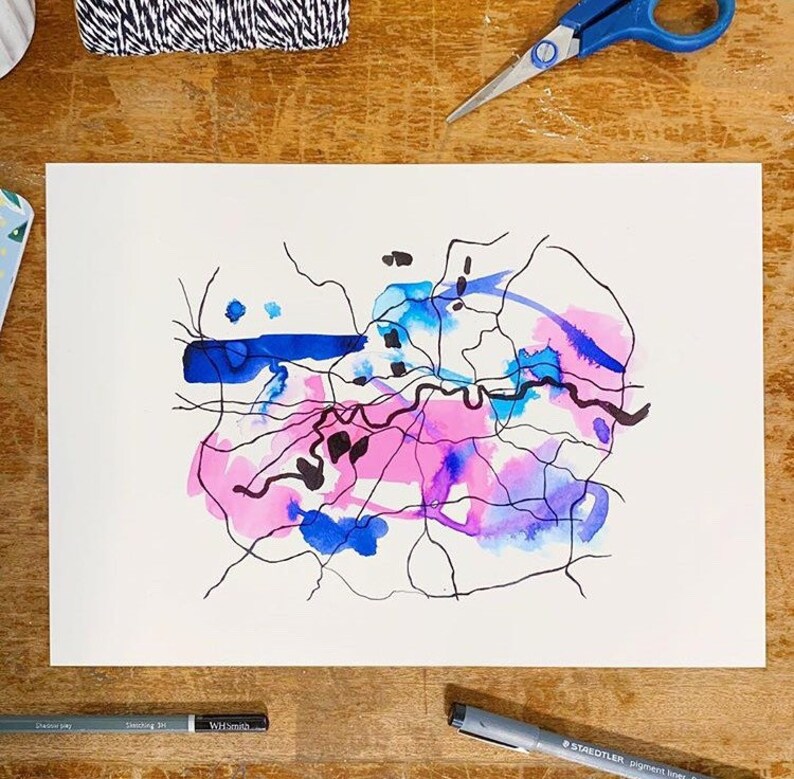London Map Art Print Colourful Abstract London Wall Art - Etsy