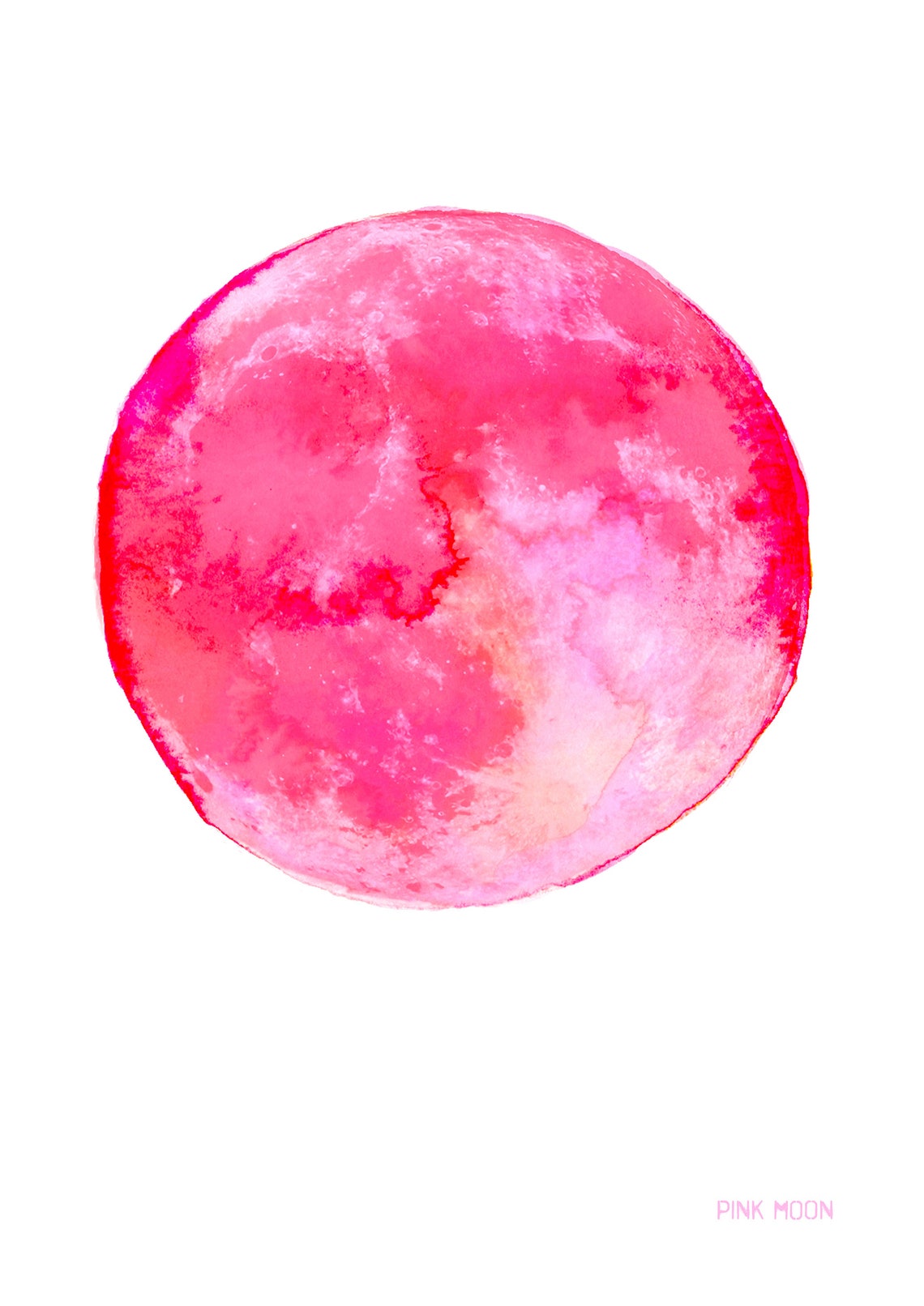 Pink Moon Art Print Full Moon Illustration Luna Poster - Etsy