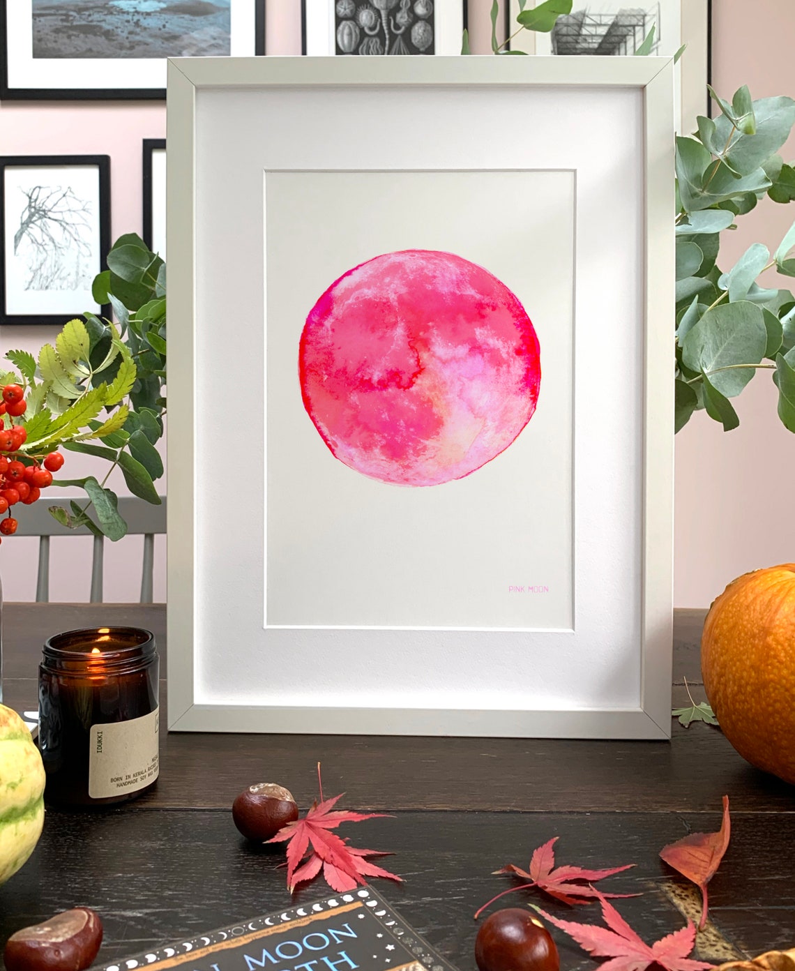 Pink Moon Art Print Full Moon Illustration Luna Poster - Etsy