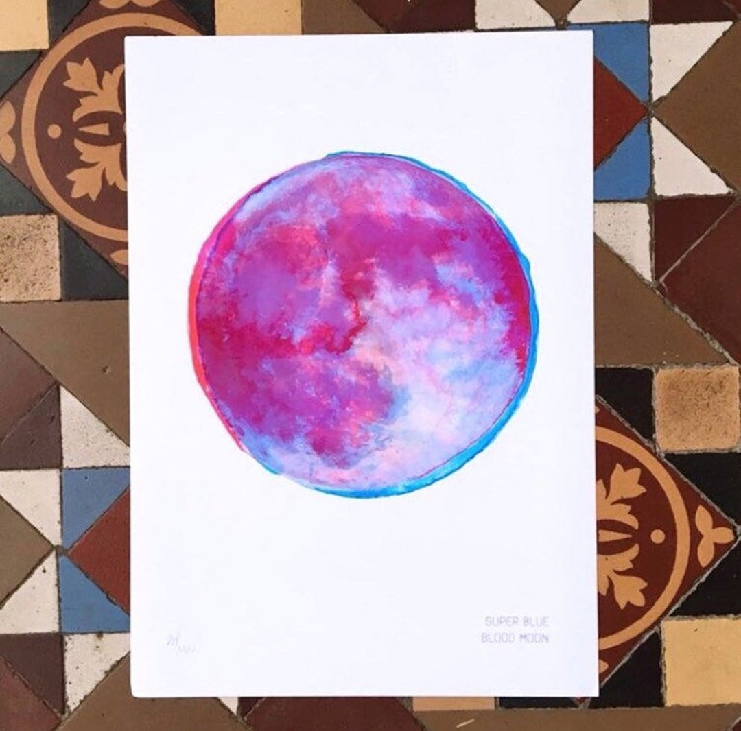Super Blue Blood Moon - Watercolour Moon Wall Art - Full Moon - Luna ...