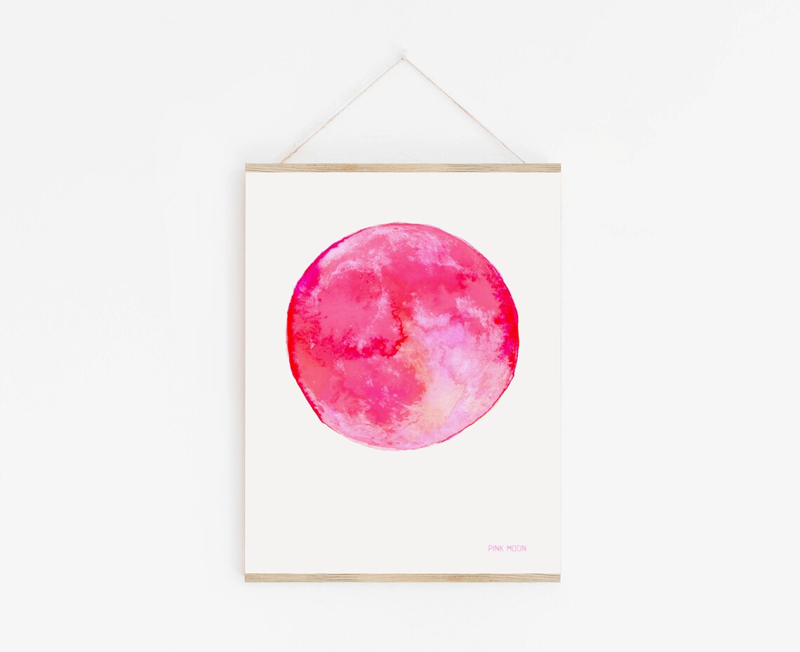 Pink Moon Art Print Full Moon Illustration Luna Poster - Etsy