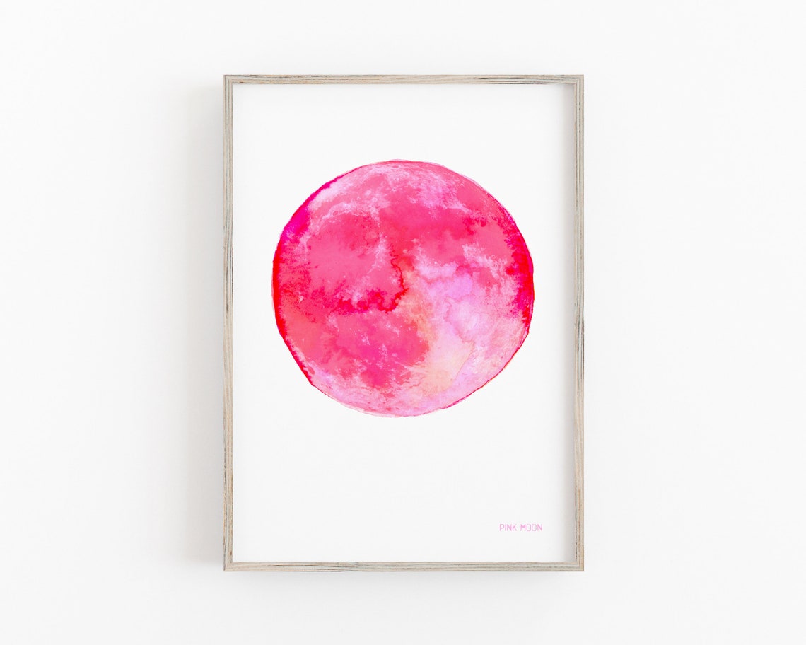 Pink Moon Art Print Full Moon Illustration Luna Poster - Etsy
