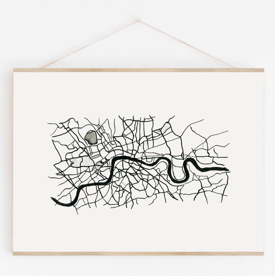 London Map Art Print - Minimalist Line Drawing Map of London - River ...