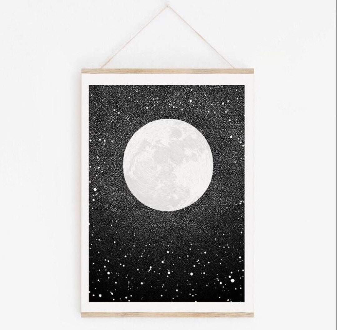 Moon Art Print - Watercolour Full Moon Wall Art - Dark Moon Art - Etsy