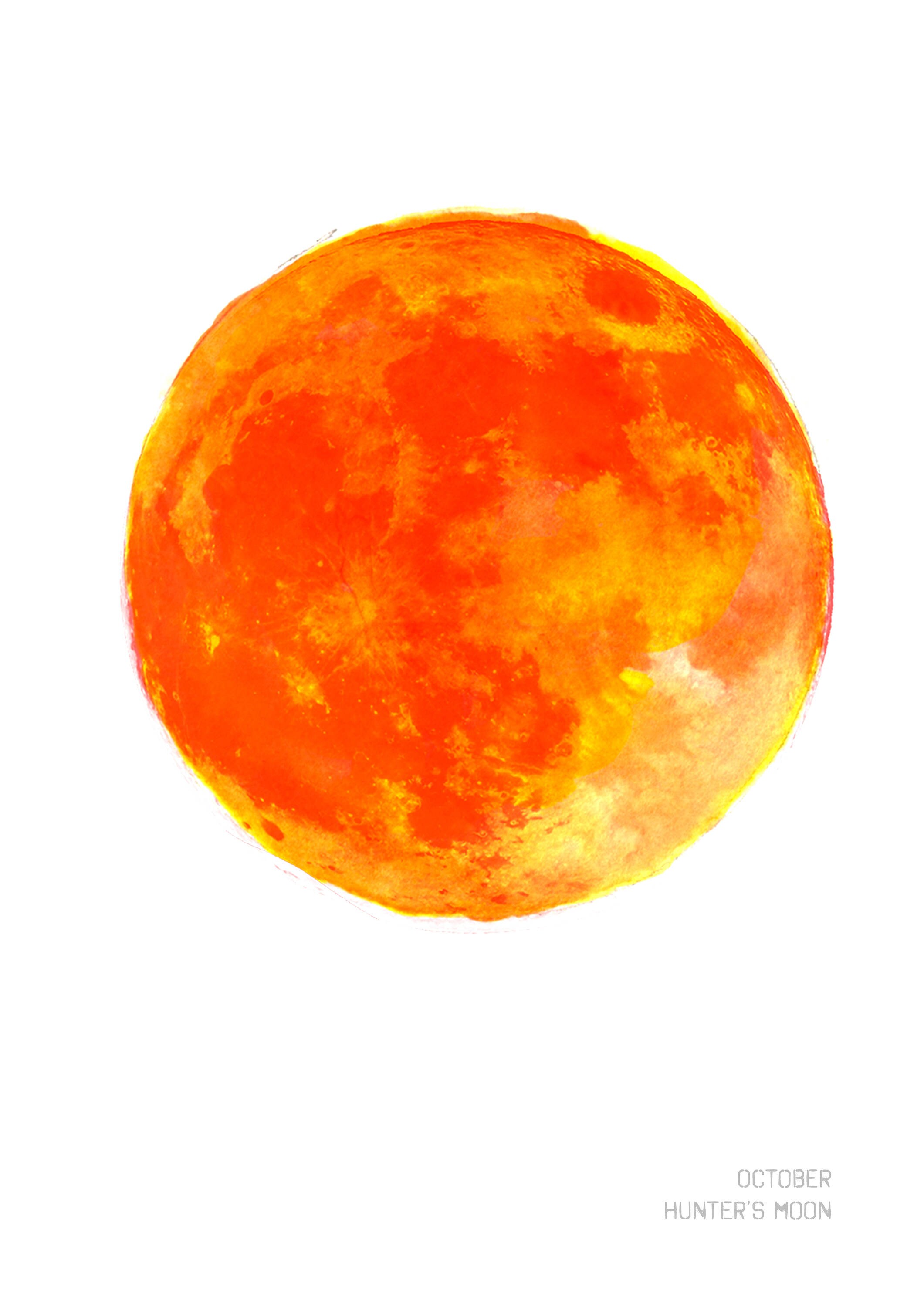 Moon Art Print October Hunter's Moon Red Watercolour Moon Wall Art ...