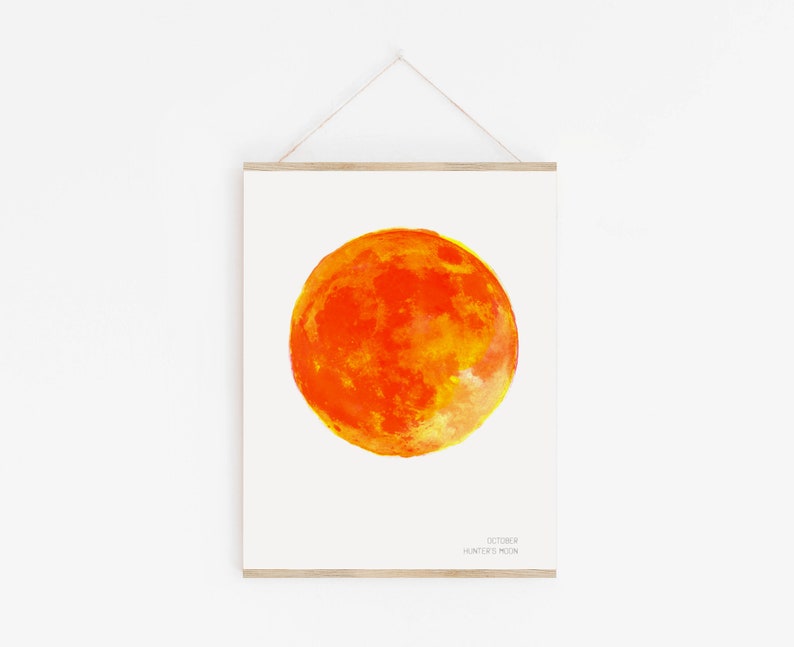 Moon Art Print October Hunter's Moon Red Watercolour Moon Wall Art ...