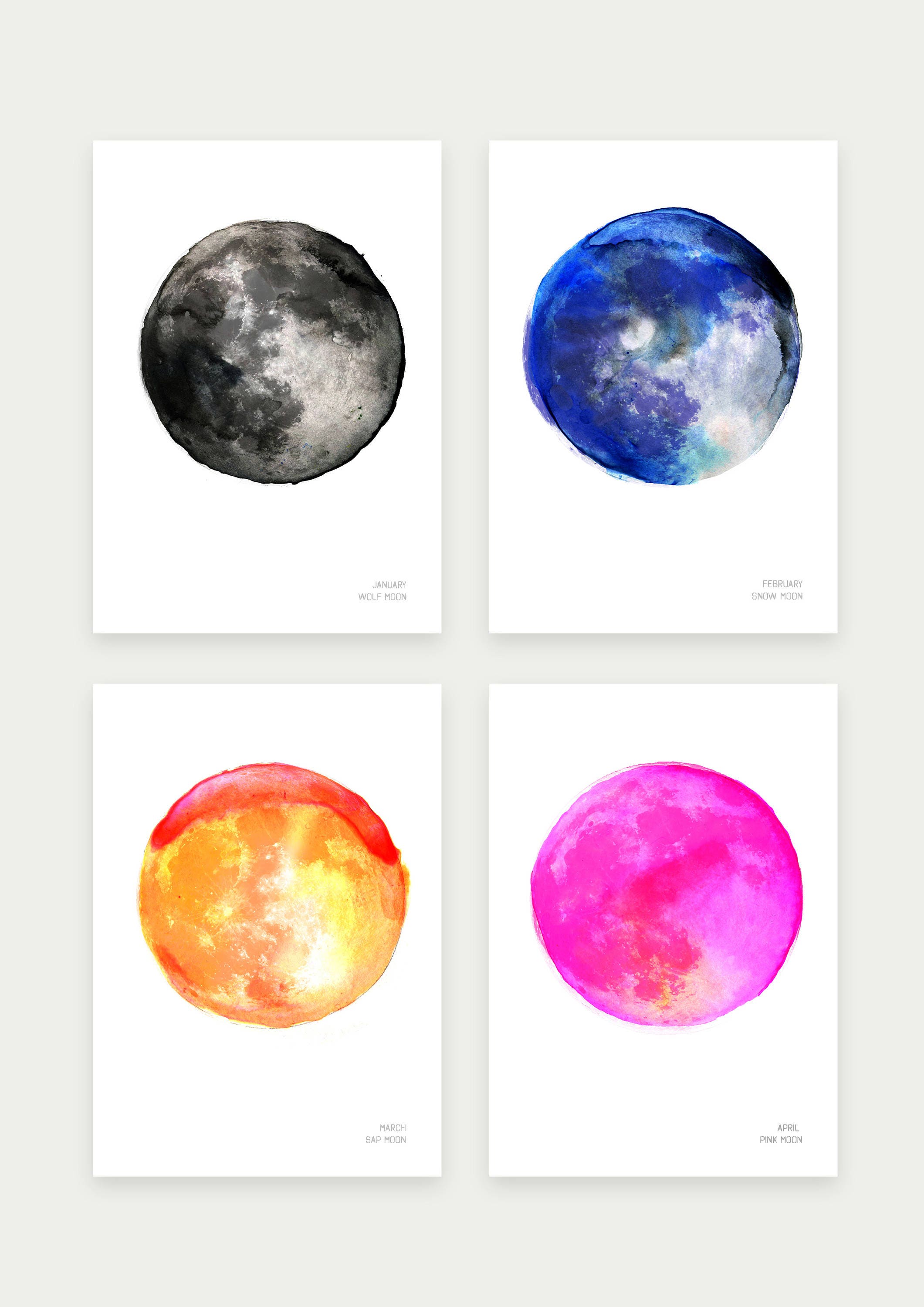 Set of 12 Moon Art Prints Full Moon Names Colourful - Etsy