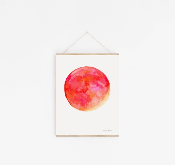 Moon Art Print Lunar Eclipse Blood Moon Watercolour Moon | Etsy