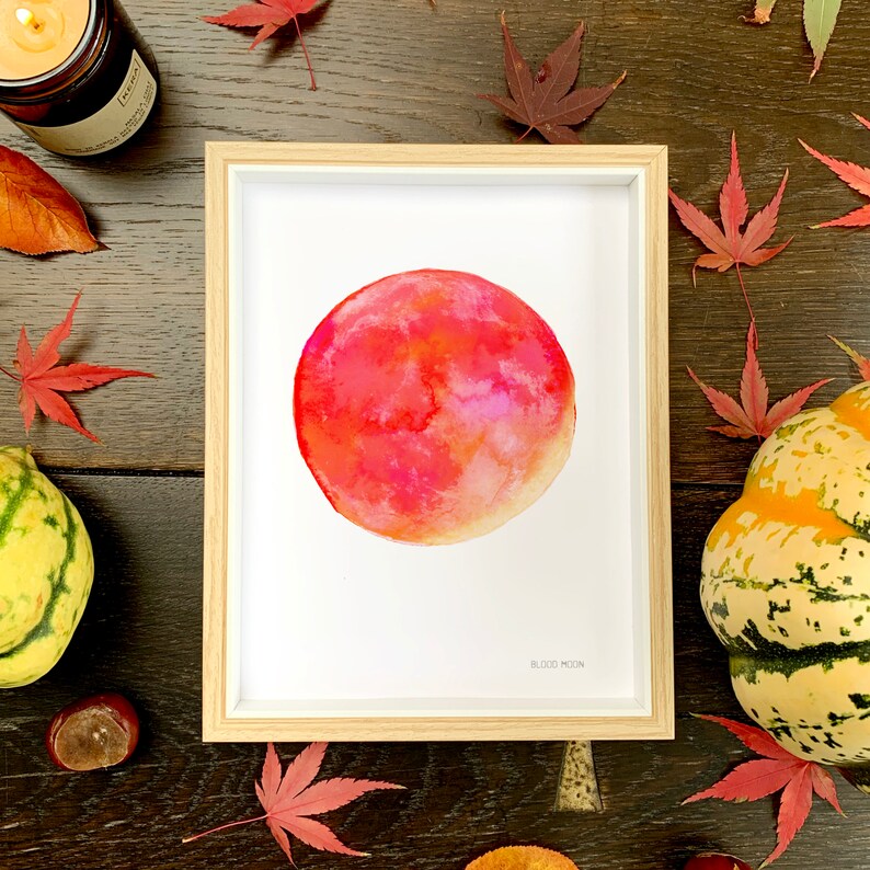 Moon Art Print Lunar Eclipse Blood Moon Watercolour Moon - Etsy UK