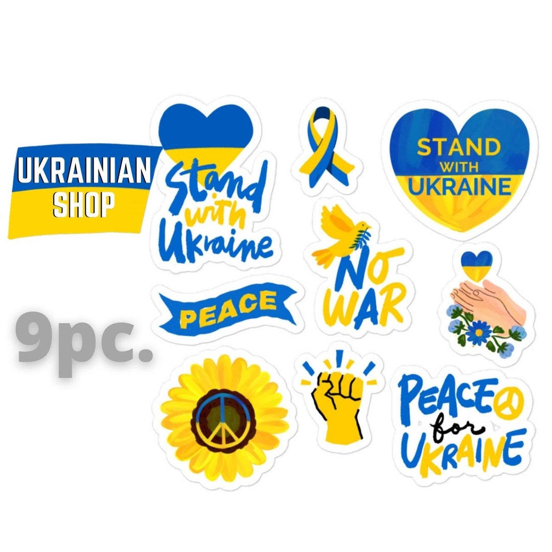 Ukrainian Artists Ukraine Heart Sticker Pack 9pc. Peace for Ukraine ...