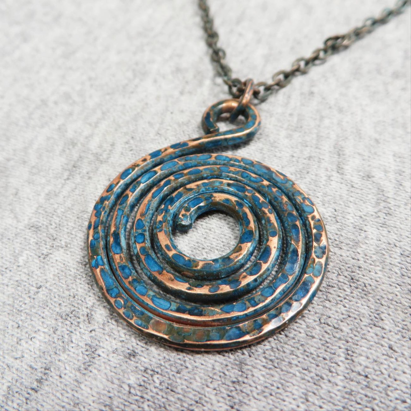 Spiral Necklace Turquoise Pendant Patina Copper Pendant Celtic - Etsy