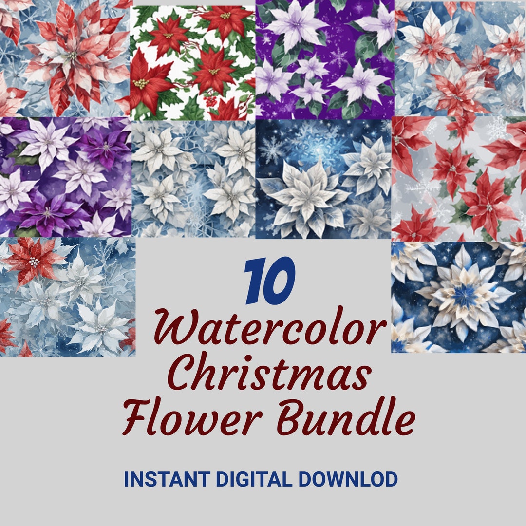Watercolor Christmas Poinsettias Bundle, 20 OZ Tumbler Wrap Design ...
