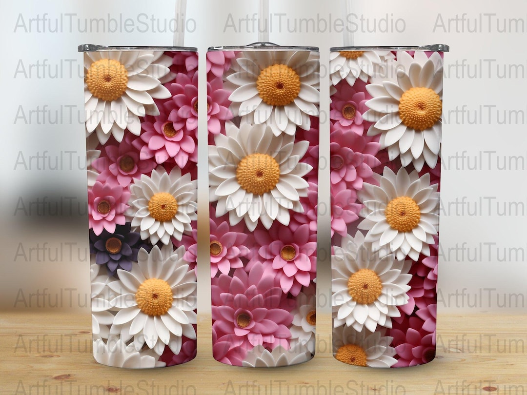 Daisy Flower Pattern Tumbler PNG Files, Floral Drinkware (digital ...