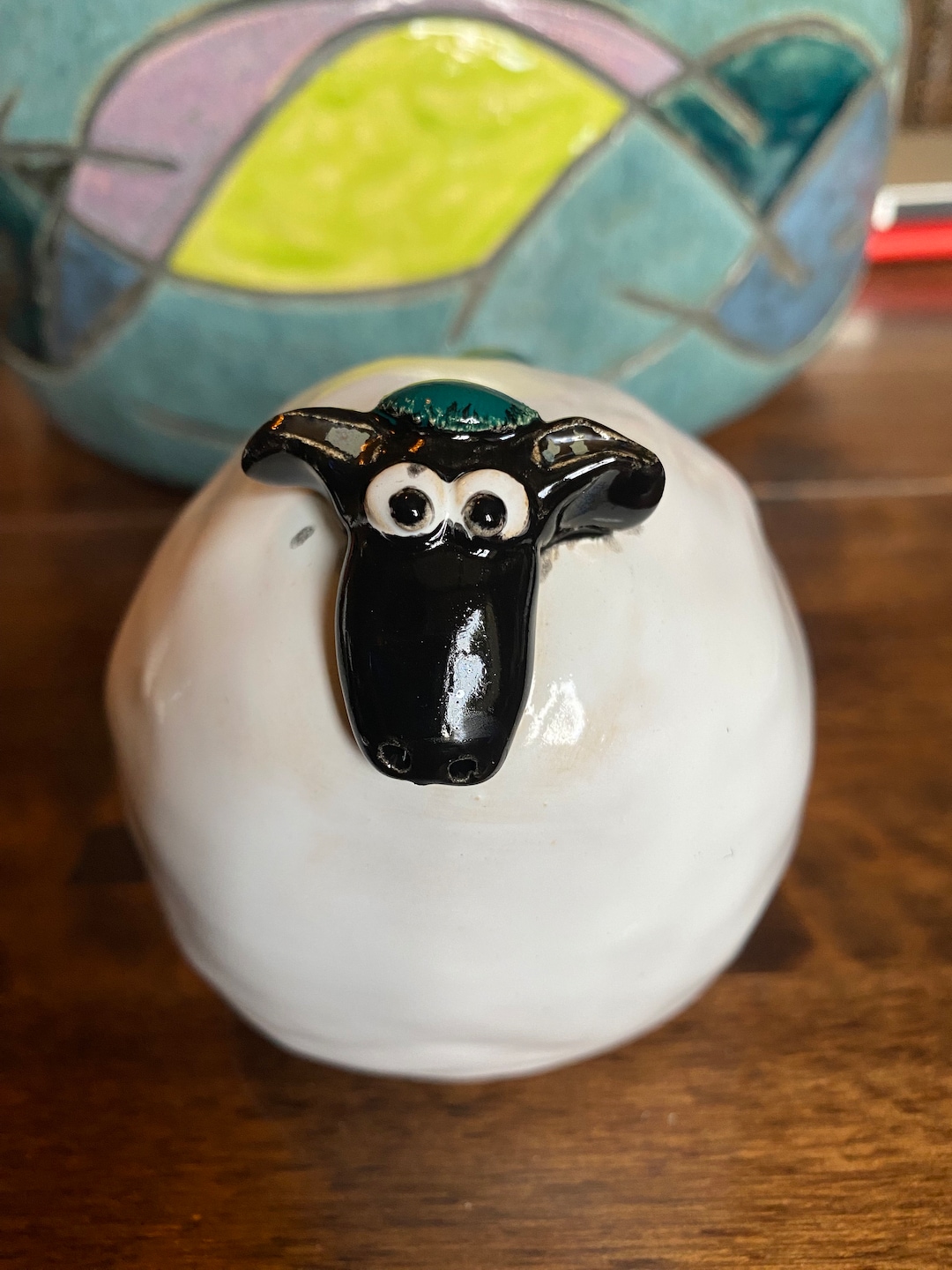 Handmade Ceramic Clay Pottery Cute Sheep Shaun Turquoise Blue ...