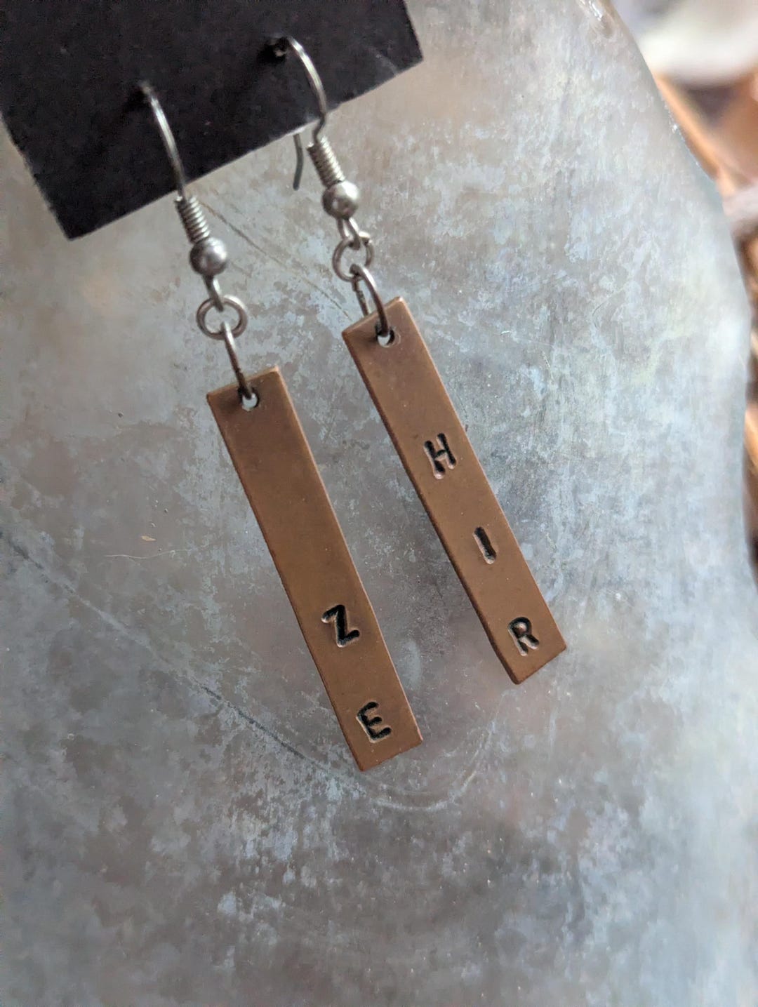 Hand-stamped Ze Hir Pronoun Earrings - Etsy