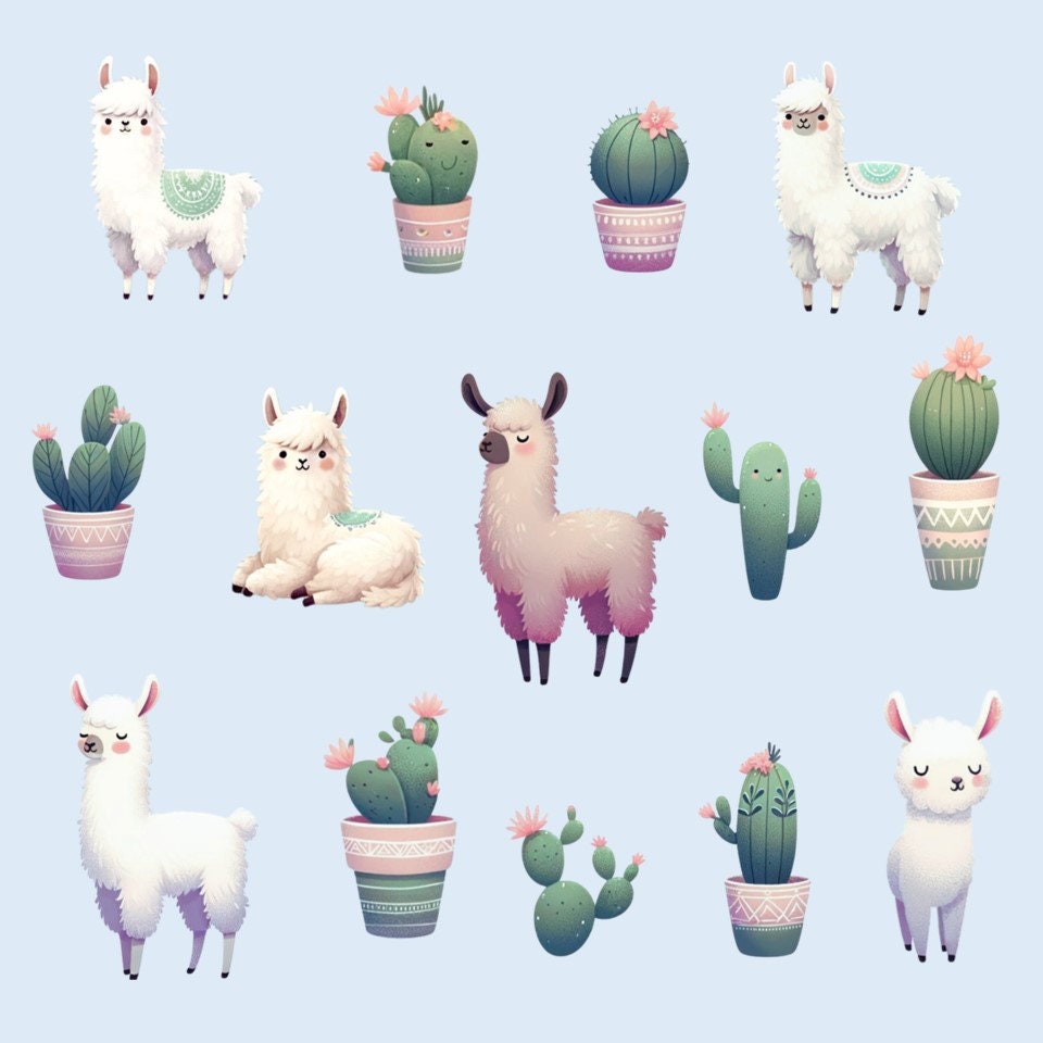 Llama Cacti Clip Art - Commercial Use - Etsy