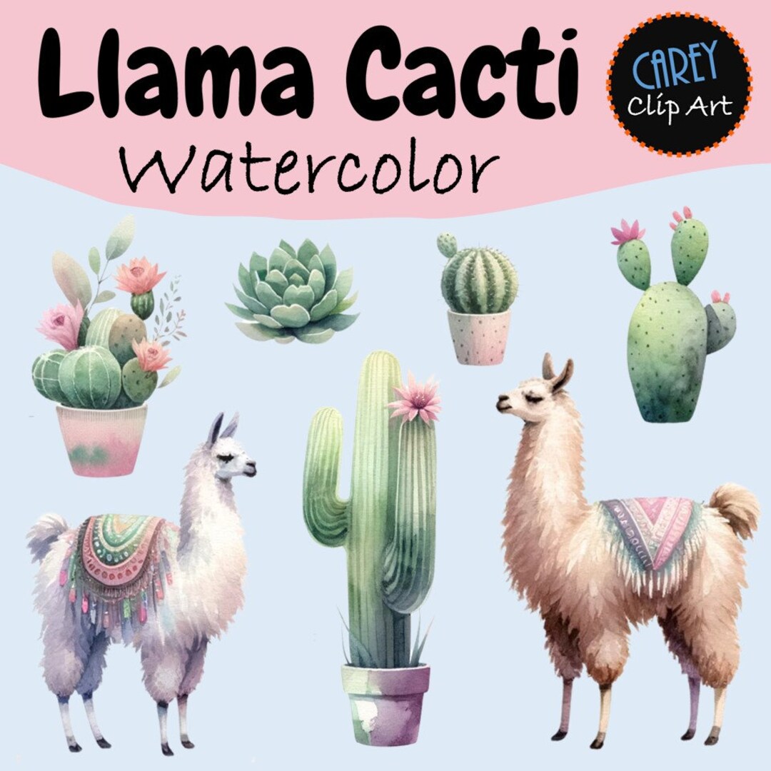 Llama Cacti Watercolor Clip Art - Commercial Use - Etsy