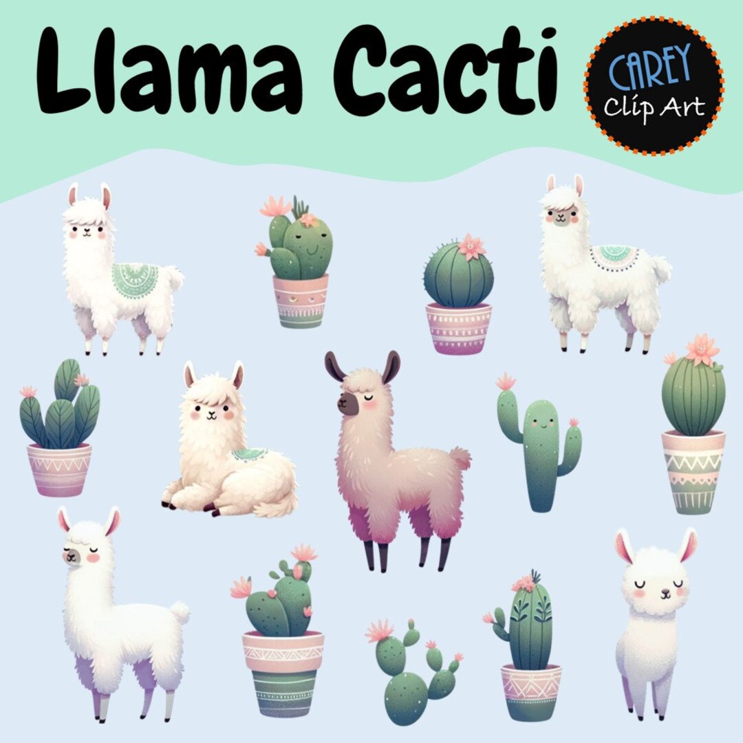 Llama Cacti Clip Art - Commercial Use - Etsy