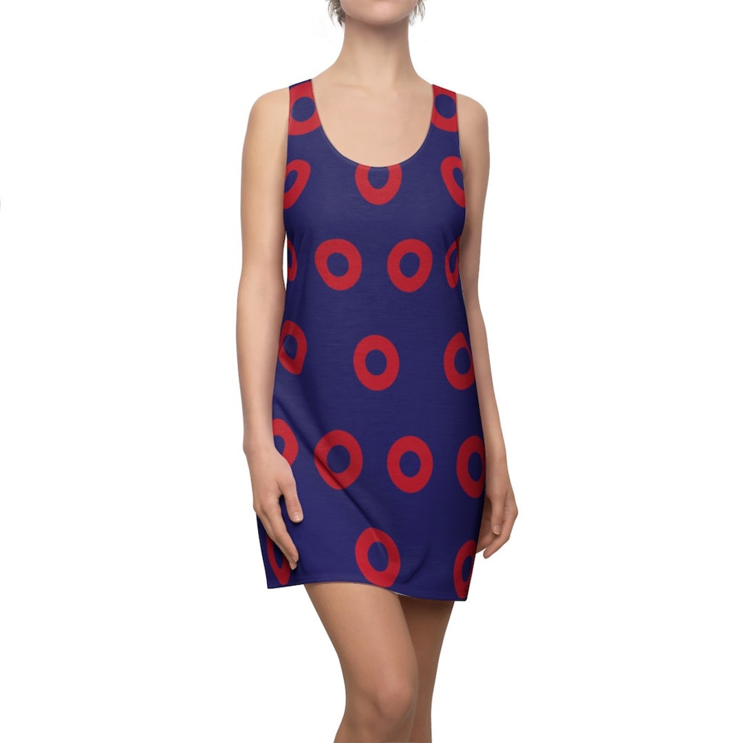Phish Fishman Donut Women's Racerback Dress, Red Donuts on Blue ...