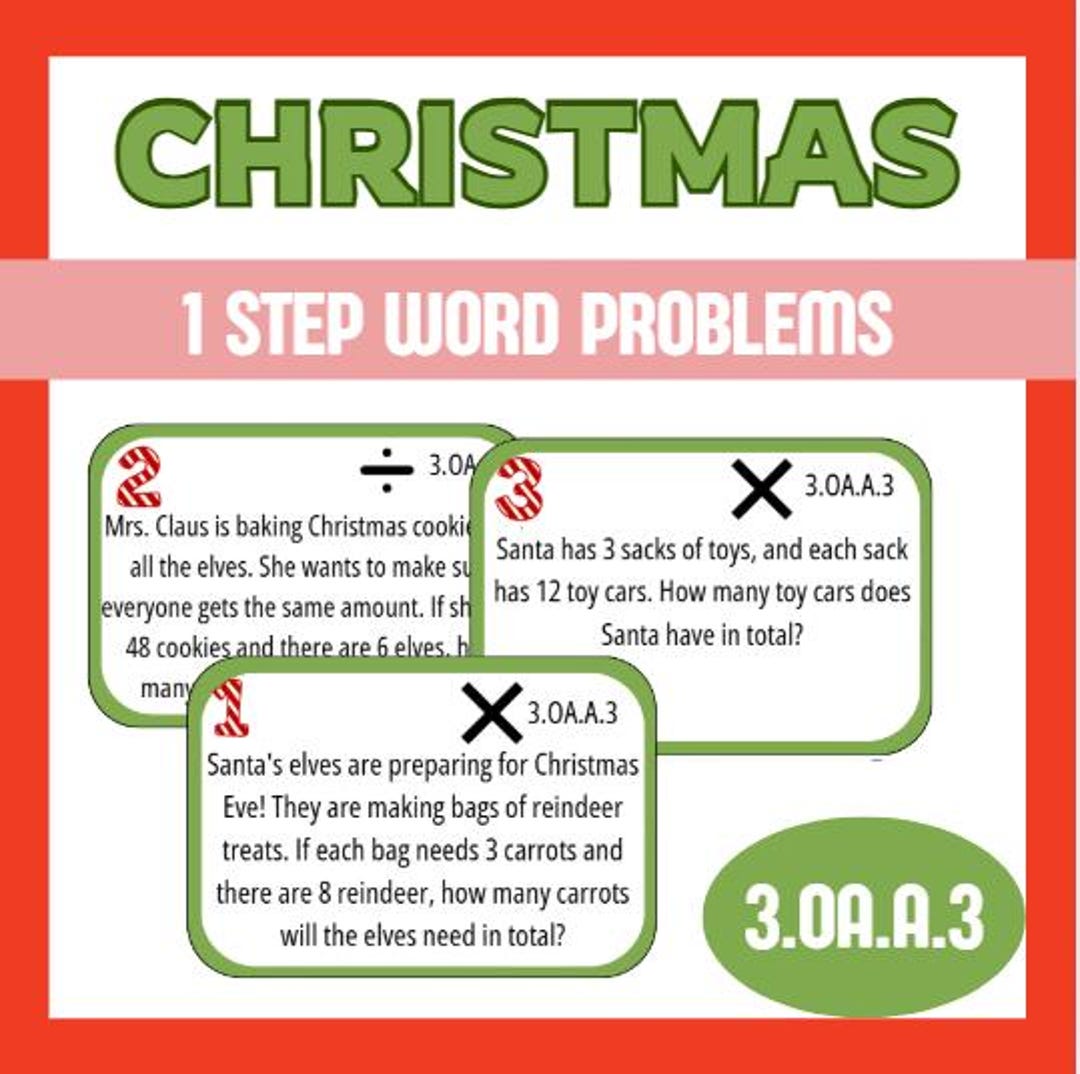 Christmas 3rd Grade Word Problem Multiplication & Division Task Cards 3 ...