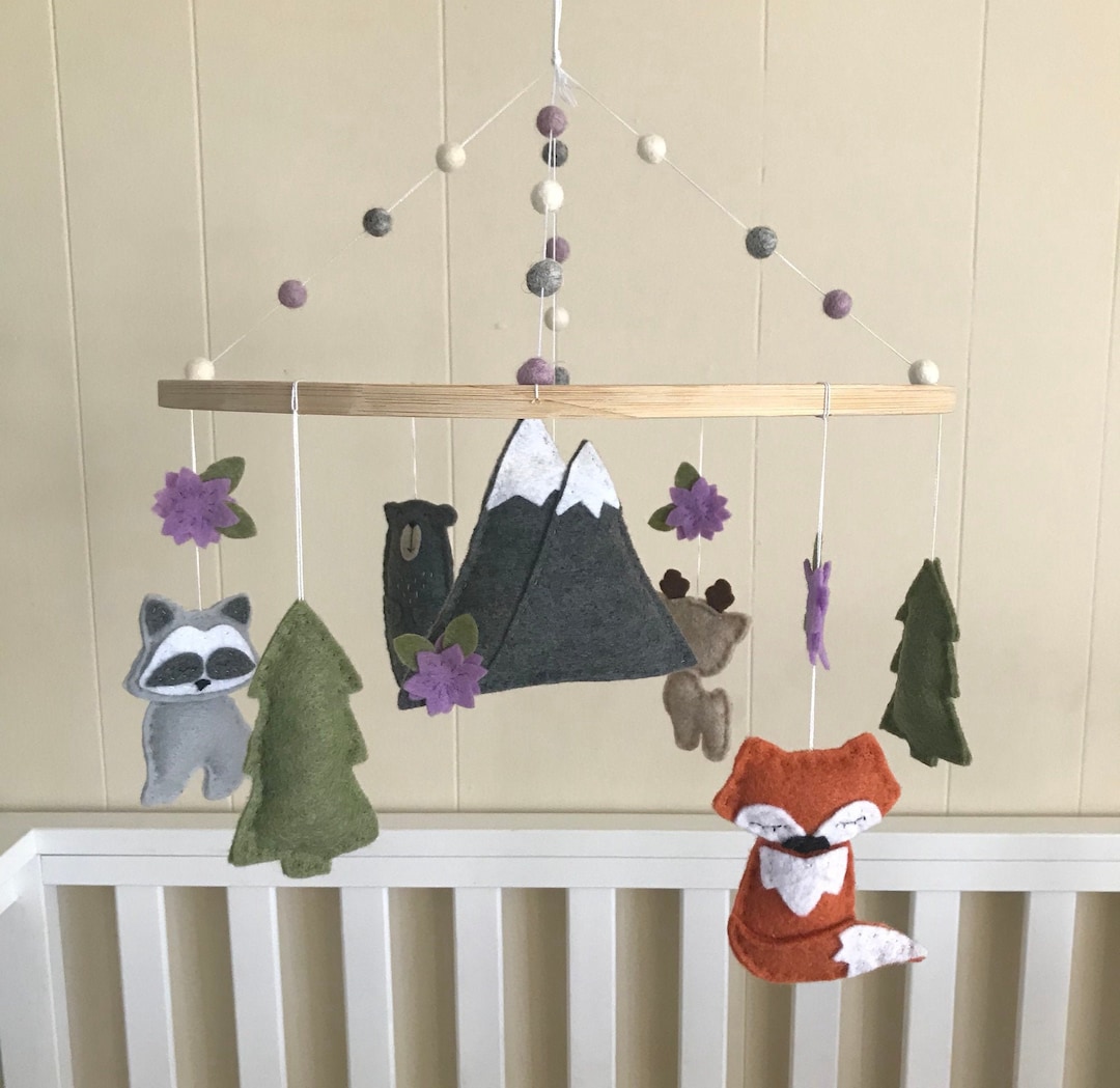 Woodland Animals Baby Mobile (pine-trees, Flowers, and Snowy Mountains ...