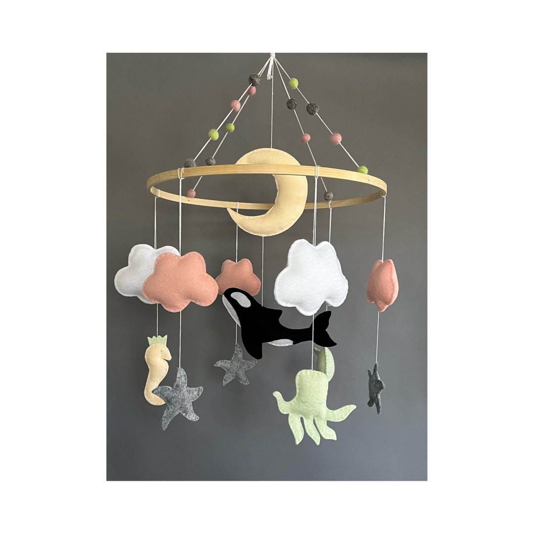 Orca Whale Baby Mobile (seahorse, Starfish, Octopus, Clouds, Crescent ...