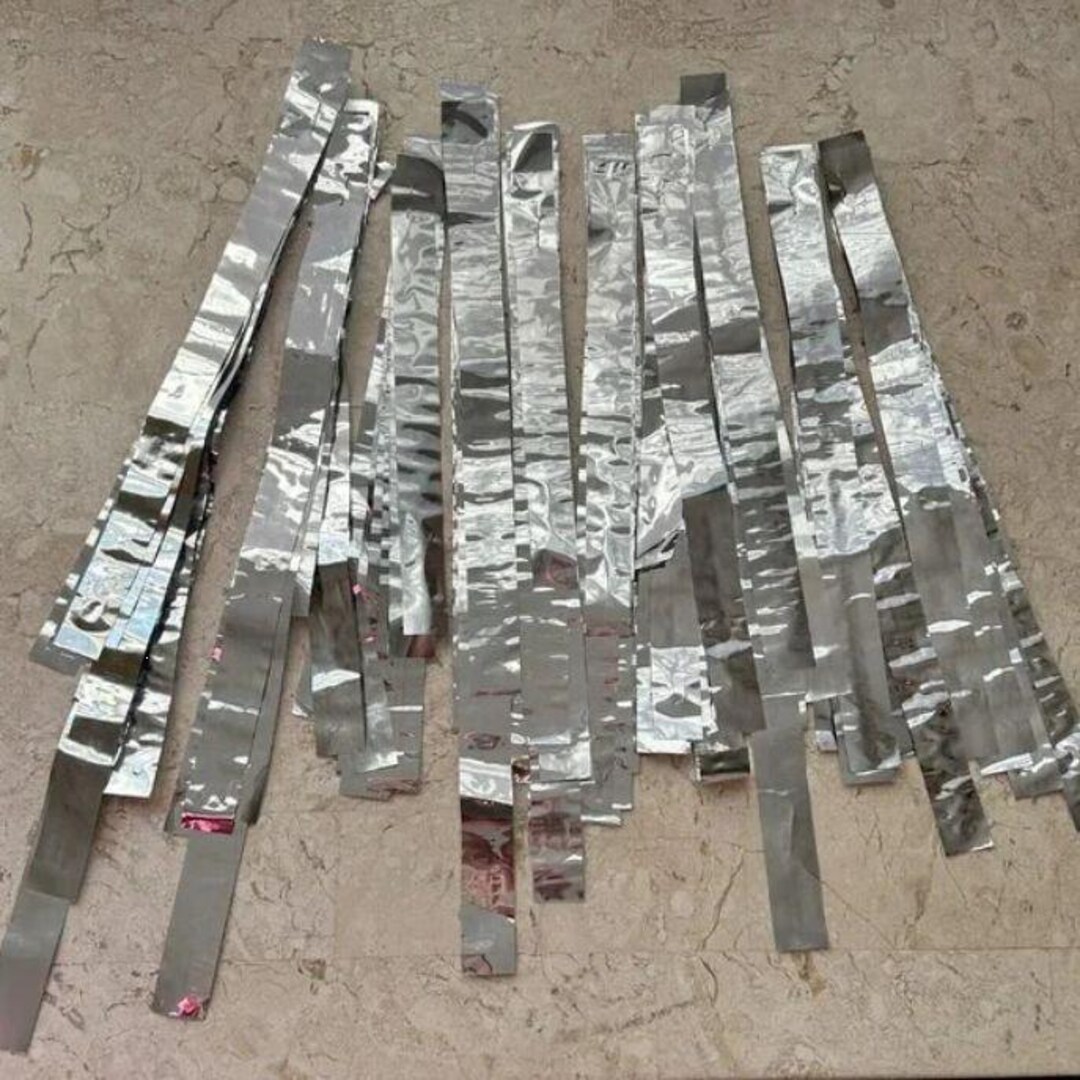 100 Shiny Silver Mylar Strips Deter Animals Birds Deer Art Crafts ...