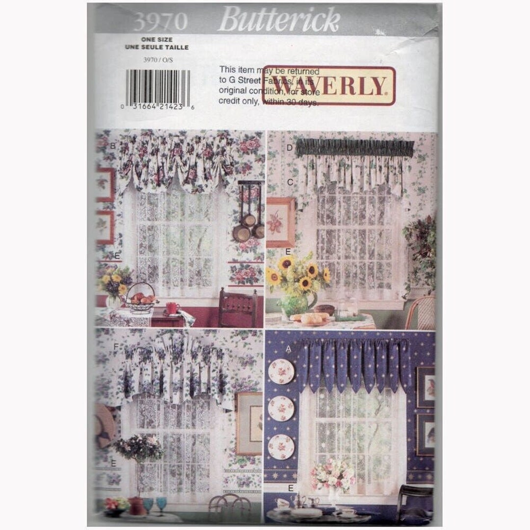 Butterick 3970 Sewing Pattern WAVERLY Lace Curtains Valances Decor NEW ...