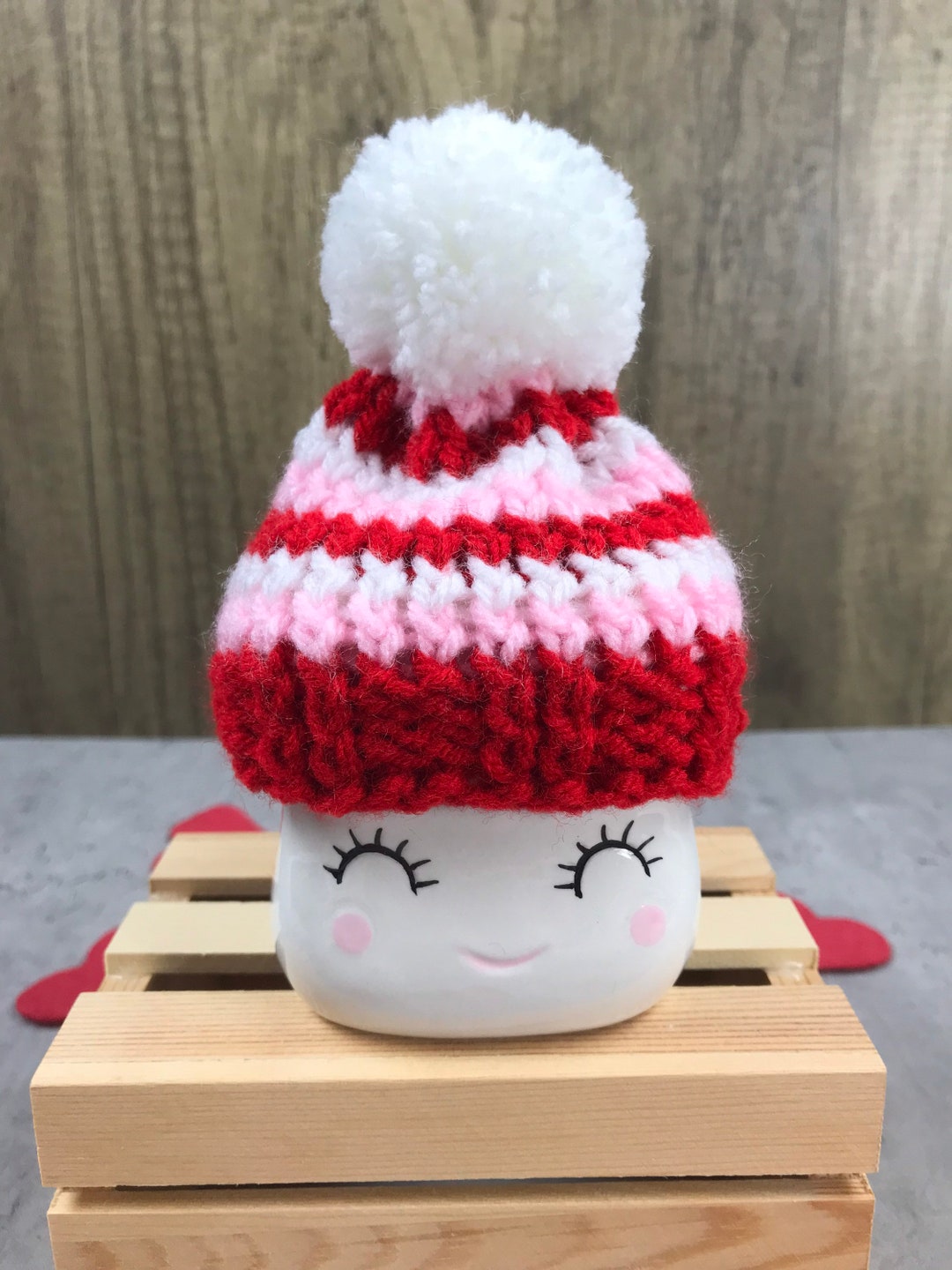 Marshmallow Mug Valentine Hats, Valentine's Day Decorations, Knitted ...