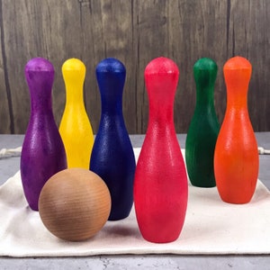 Kids Bowling Set, Wood Bowling Pins, Preschooler Gifts, Indoor Games ...