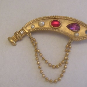 Huge Chunky Vintage Scimitar Sword Gold Tone Brooch With Big ...