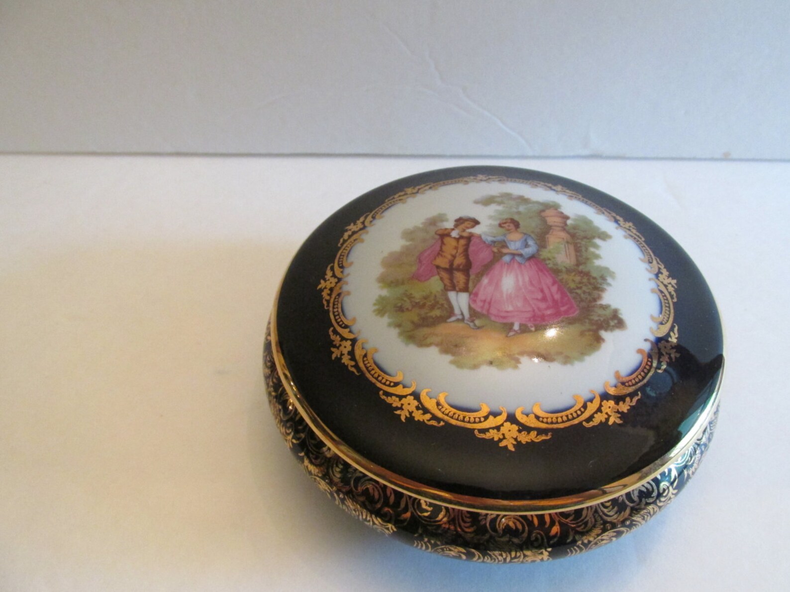 Vintage Limoges Gold Trimmed Dark Blue Porcelain Jewelry/trinket Box - Etsy