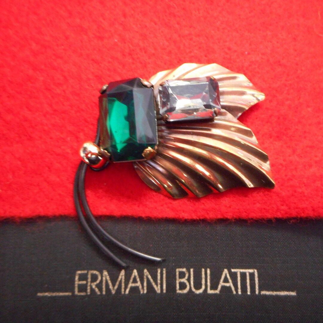Ermani Bulatti Vintage New Bronze Leaf Brooch With Faceted Emerald ...