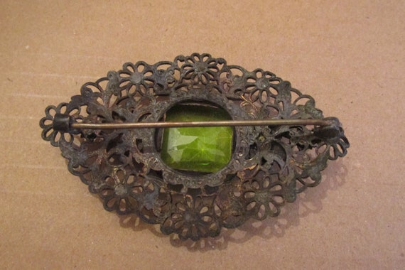Vintage Victorian Big Brooch with Large Glass Center … - Gem