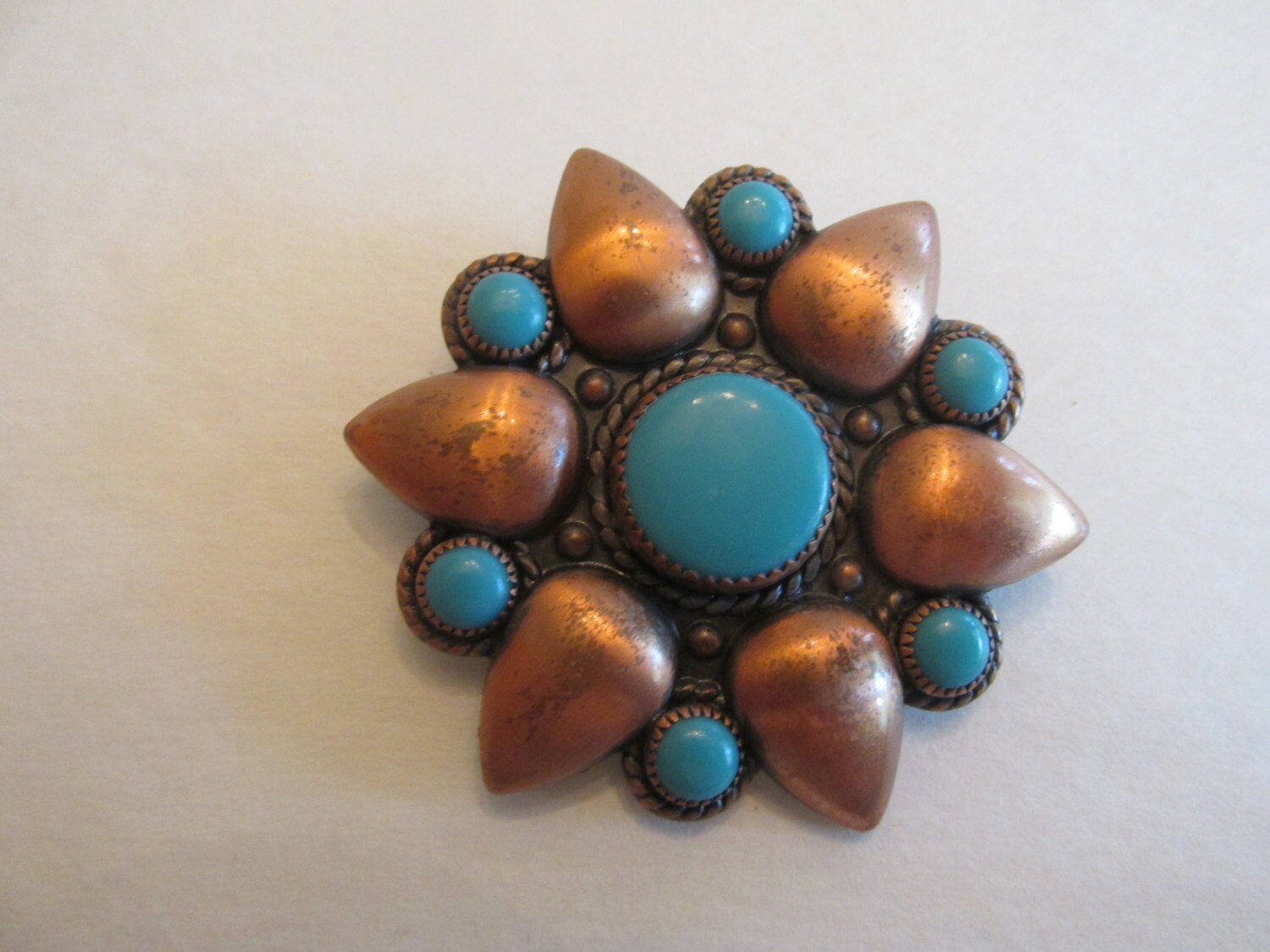 Beautiful Vintage Bell Trading Company Copper and Turquoise Brooch - Etsy