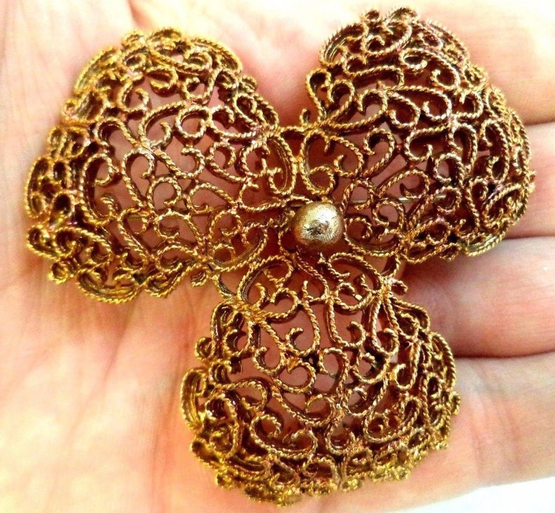 Gorgeous Vintage Huge Chunky Filigree Spiral Design Gold Tone 2.75 ...