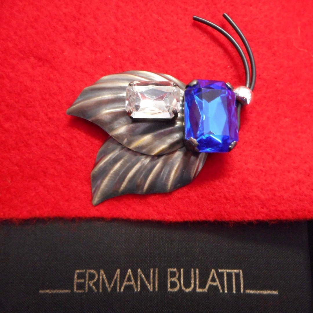 Ermani Bulatti Vintage New Silver Leaf Brooch With Faceted Cobalt ...