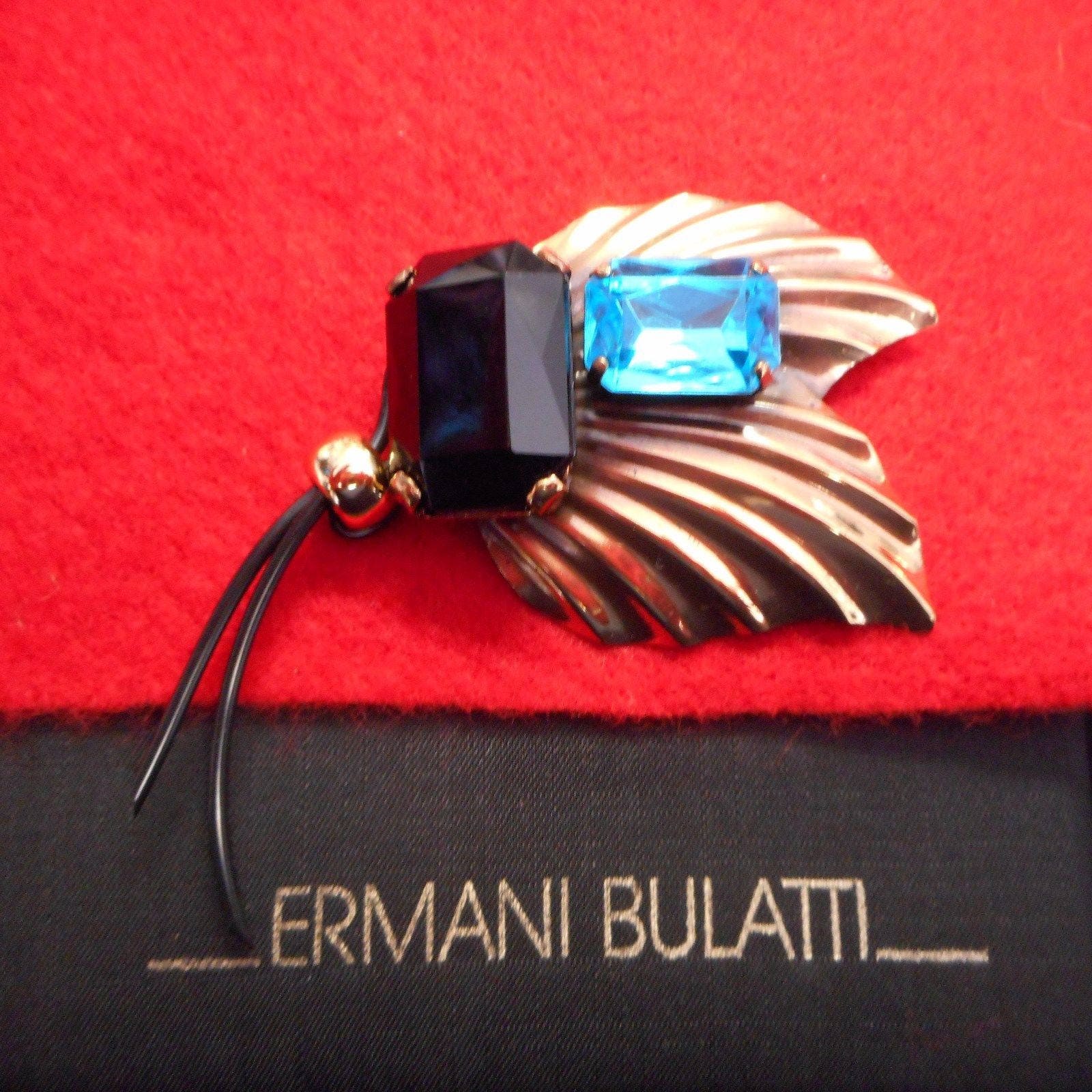 Ermani Bulatti Vintage New Bronze Leaf Brooch With Faceted Cobalt ...