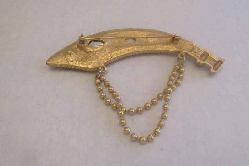 Huge Chunky Vintage Scimitar Sword Gold Tone Brooch With Big - Etsy