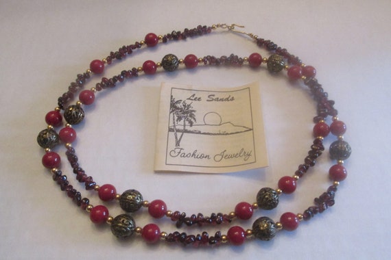 Vintage Designer Lee Sands Genuine Garnet and Filigree Long - Etsy