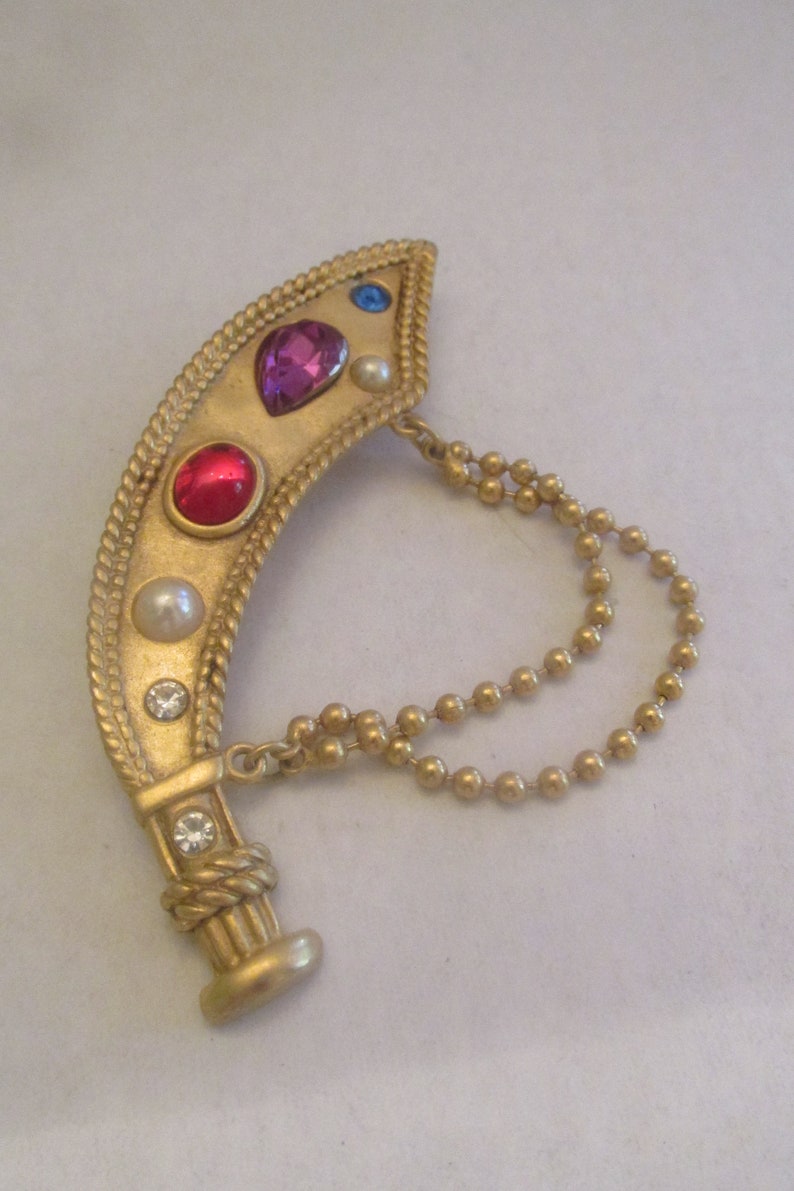 Huge Chunky Vintage Scimitar Sword Gold Tone Brooch With Big - Etsy