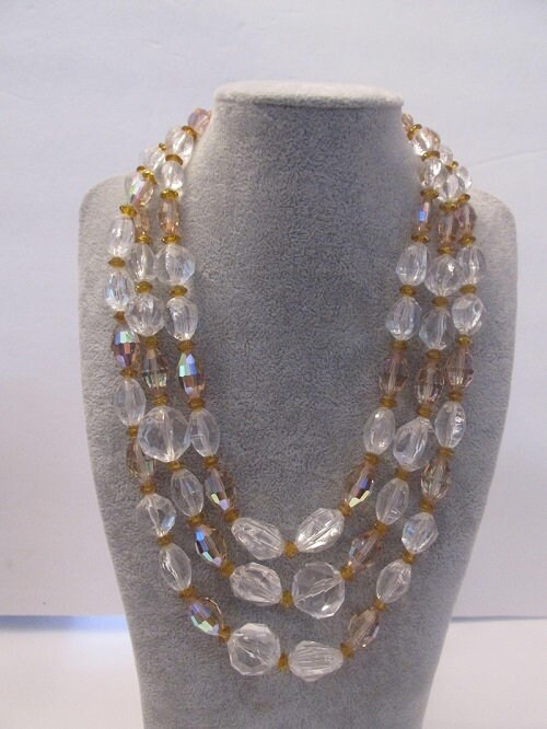 Vintage Signed Alice Caviness Clear & Gold AB Crystal Triple Strand ...