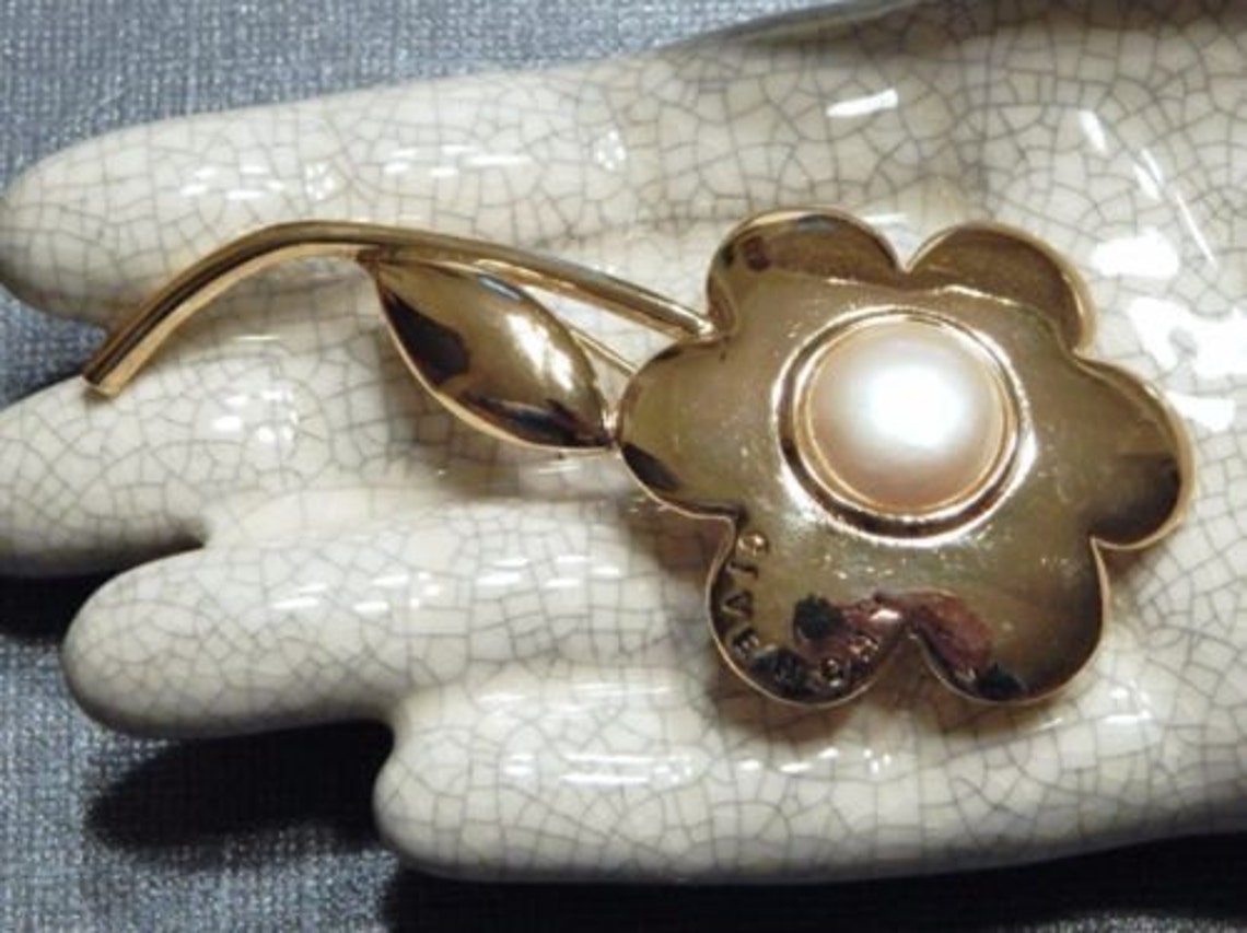 Stunning Vintage Signed Givenchy Big Flower Brooch With Faux Pearl ...