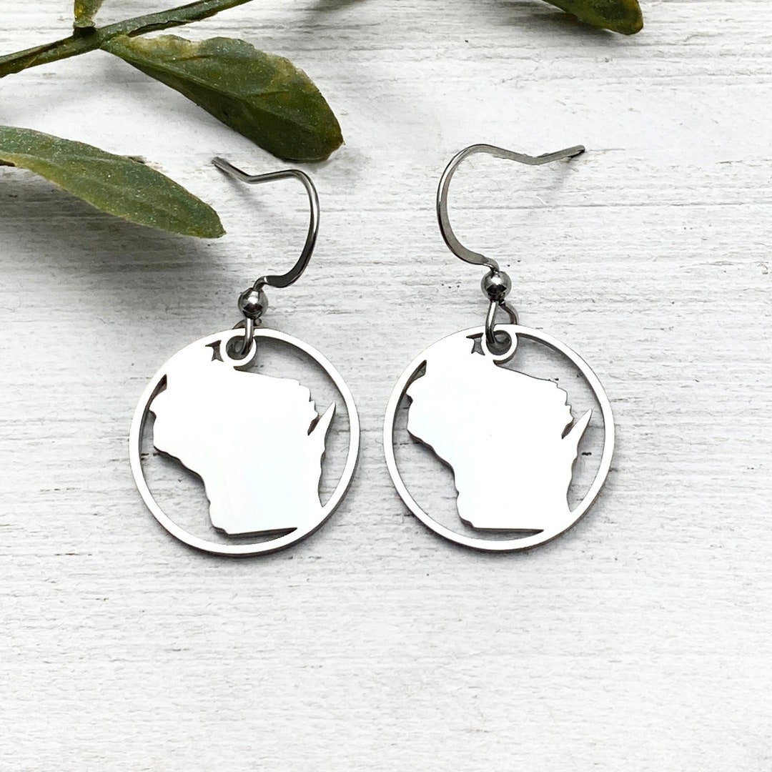Wisconsin Earrings Circle Outline - Etsy
