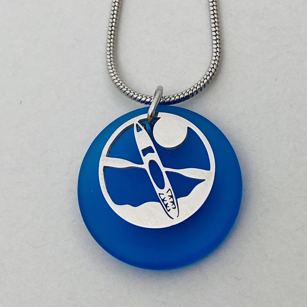 Kayak Sun Beach Glass Pendant - Etsy