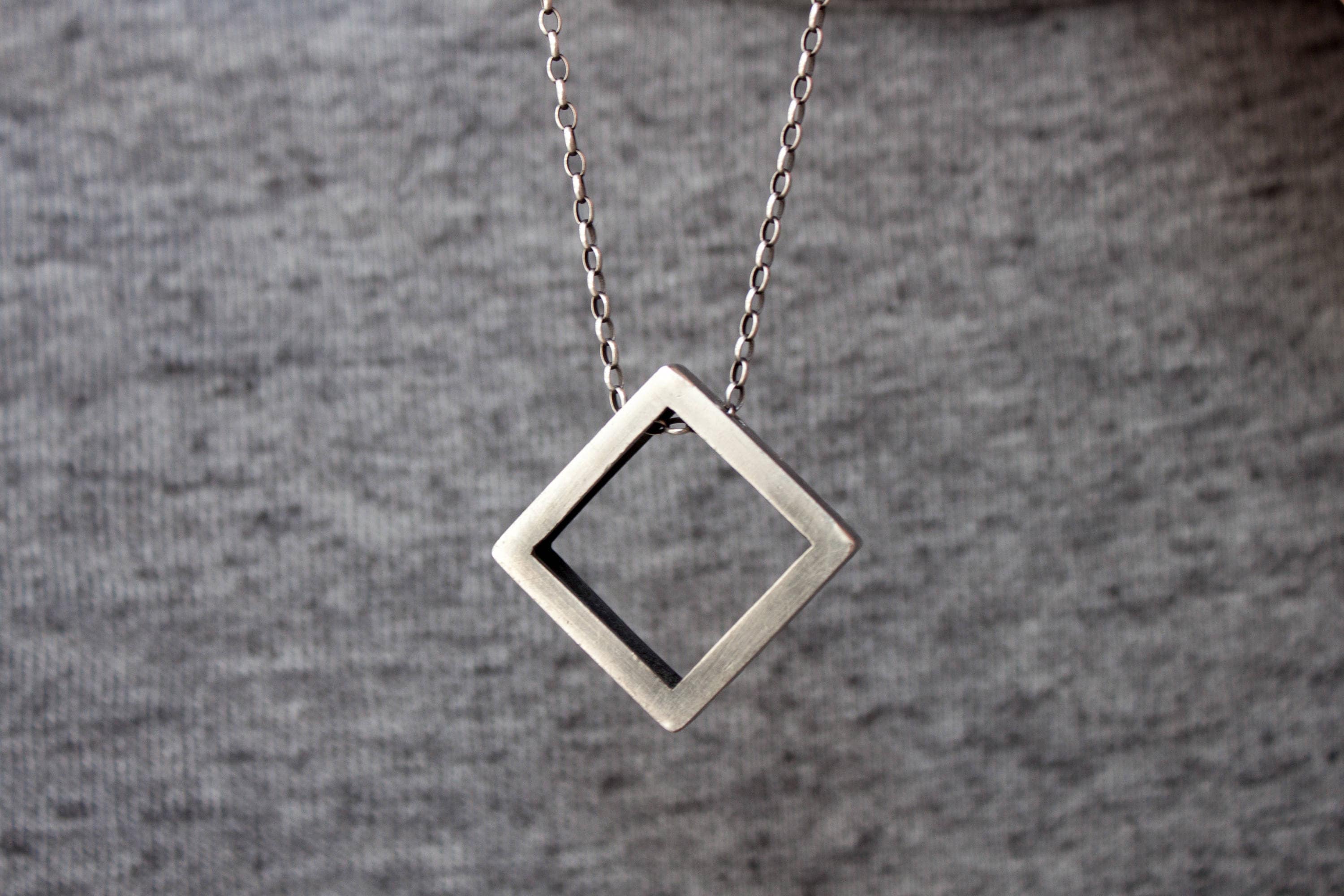 Mens Silver Necklace Pendant Mens Silver Necklace Square - Etsy