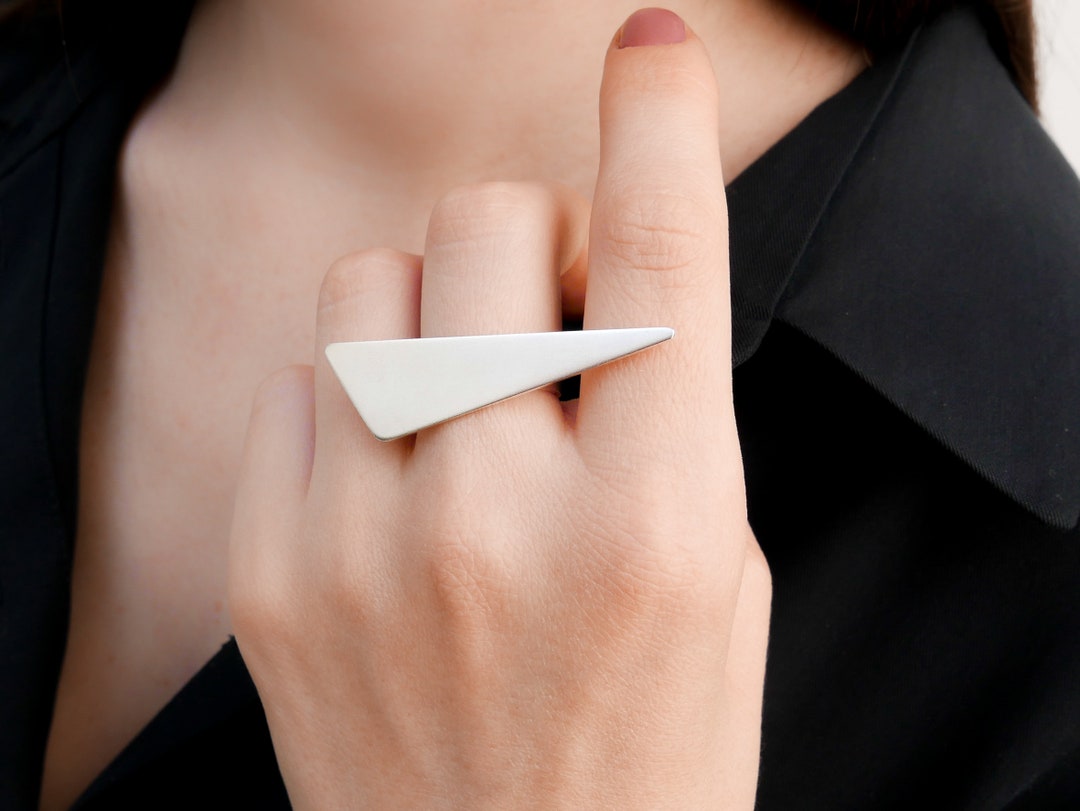 Sterling Silver Triangle Ring, Large Triangle Ring, Chunky Silver Ring ...
