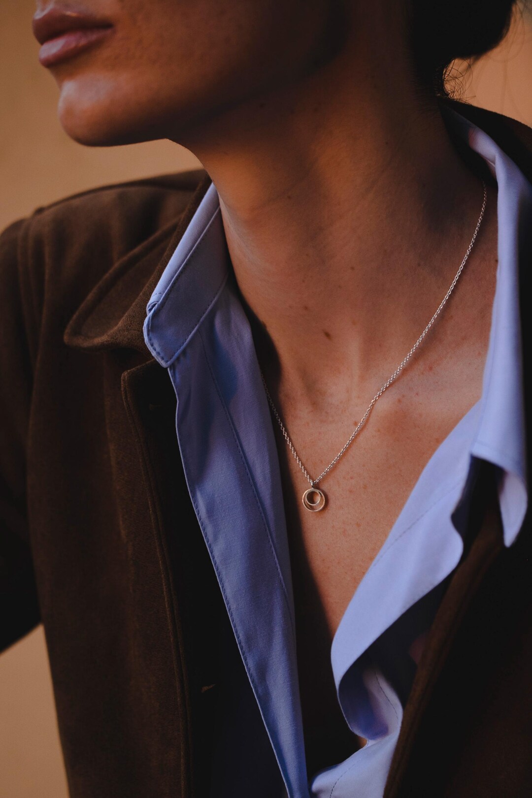 Round Silver Necklace, Silver Necklaces for Women, Double Circle ...