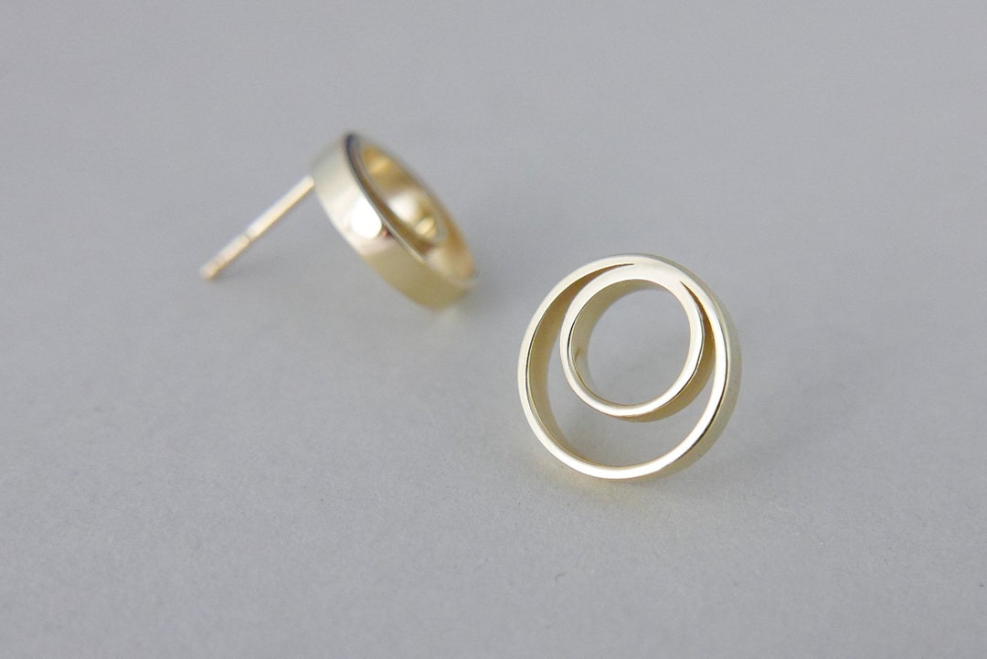 14K Solid Gold Earrings, Small Round Gold Earrings, 585 Gold Studs ...
