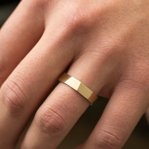 Essence Ring in Gold, 585 Matte Gold Ring, Matte Wedding Ring, Faceted Mens Ring, Solid Gold ...
